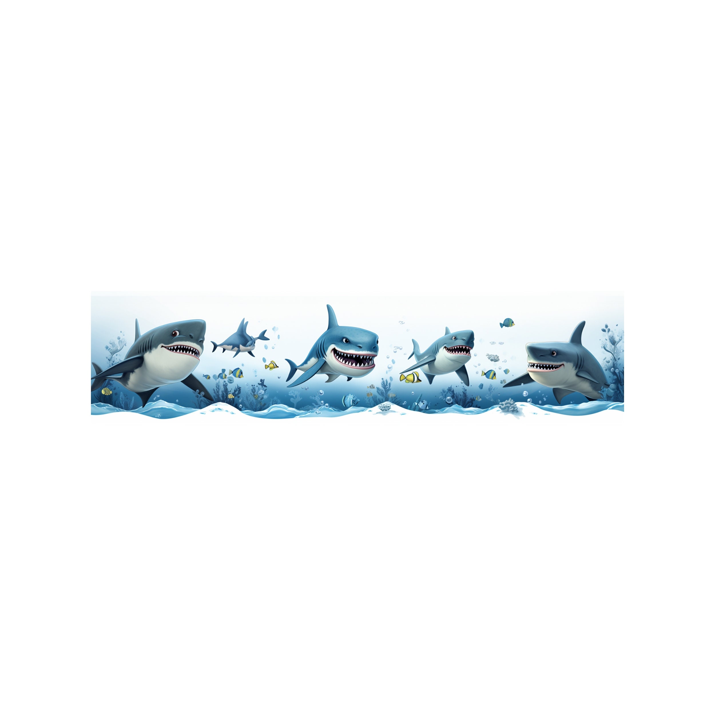 Shark Border Clipart: Cartoon PNG, Underwater Theme (digital Download ...