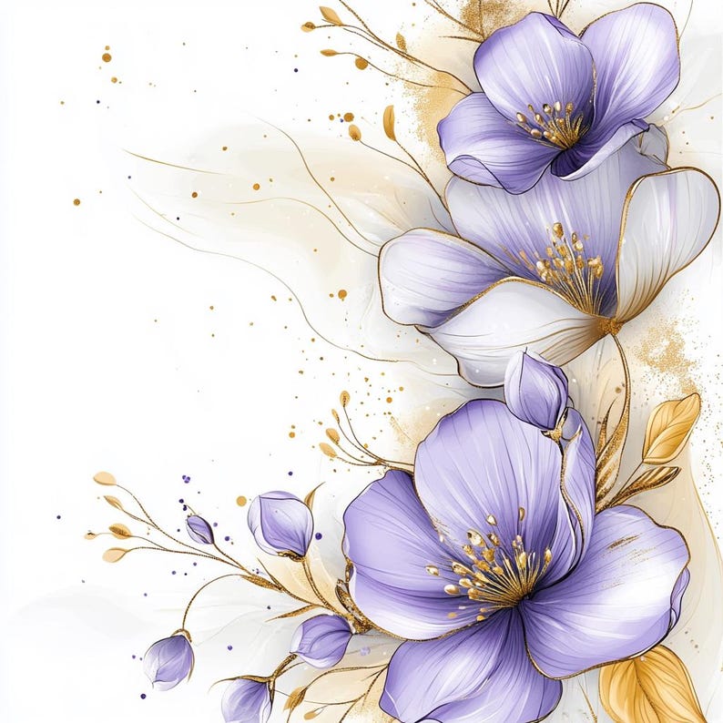 Violet Floral Side Border Clipart: Watercolor Flowers (digital Download ...