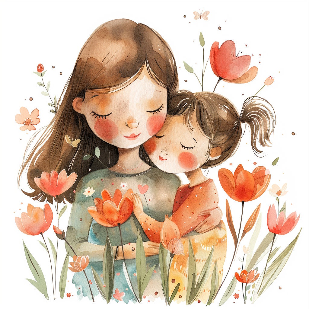 20 Watercolor Cute Mother's Day Clipart, Kawaii Mothers Day ...