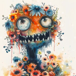 12 Cute Floral Monsters Clipart, JPG Monster Cliparts. Cute Monster ...