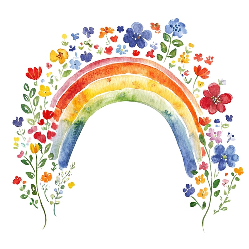 Rainbow Flower Frame Clipart: Colorful Floral PNG Images (digital ...