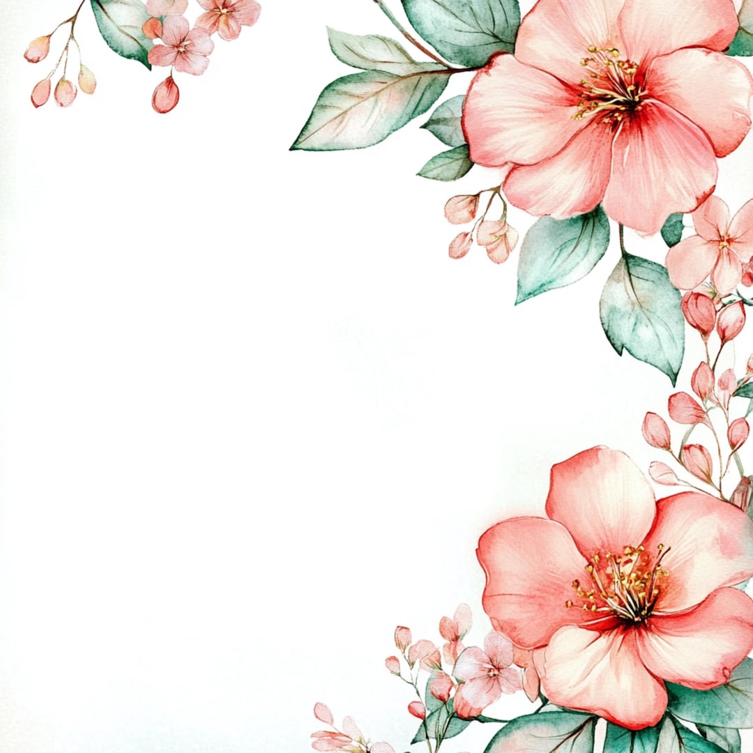 Peach Floral Frame Clipart: Watercolor Flower Borders (digital Download ...