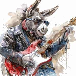 10 Rocker Donkey Cliparts, JPG Donkey Image, Donkey Playing Guitar ...