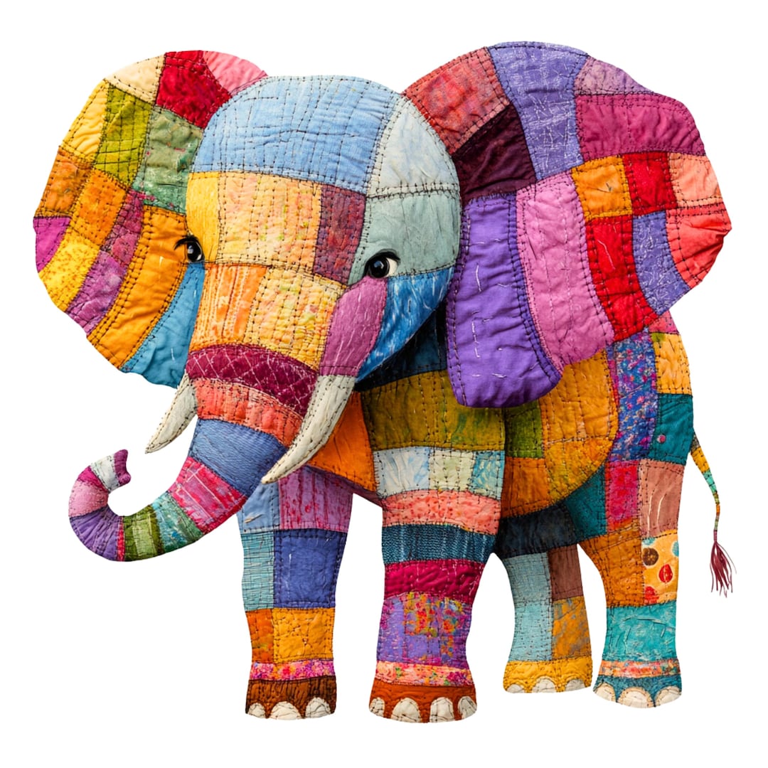 10 PNG Elephant Patchwork Clipart, Commercial Use Elephant Art, Print Elephants, Collage ...