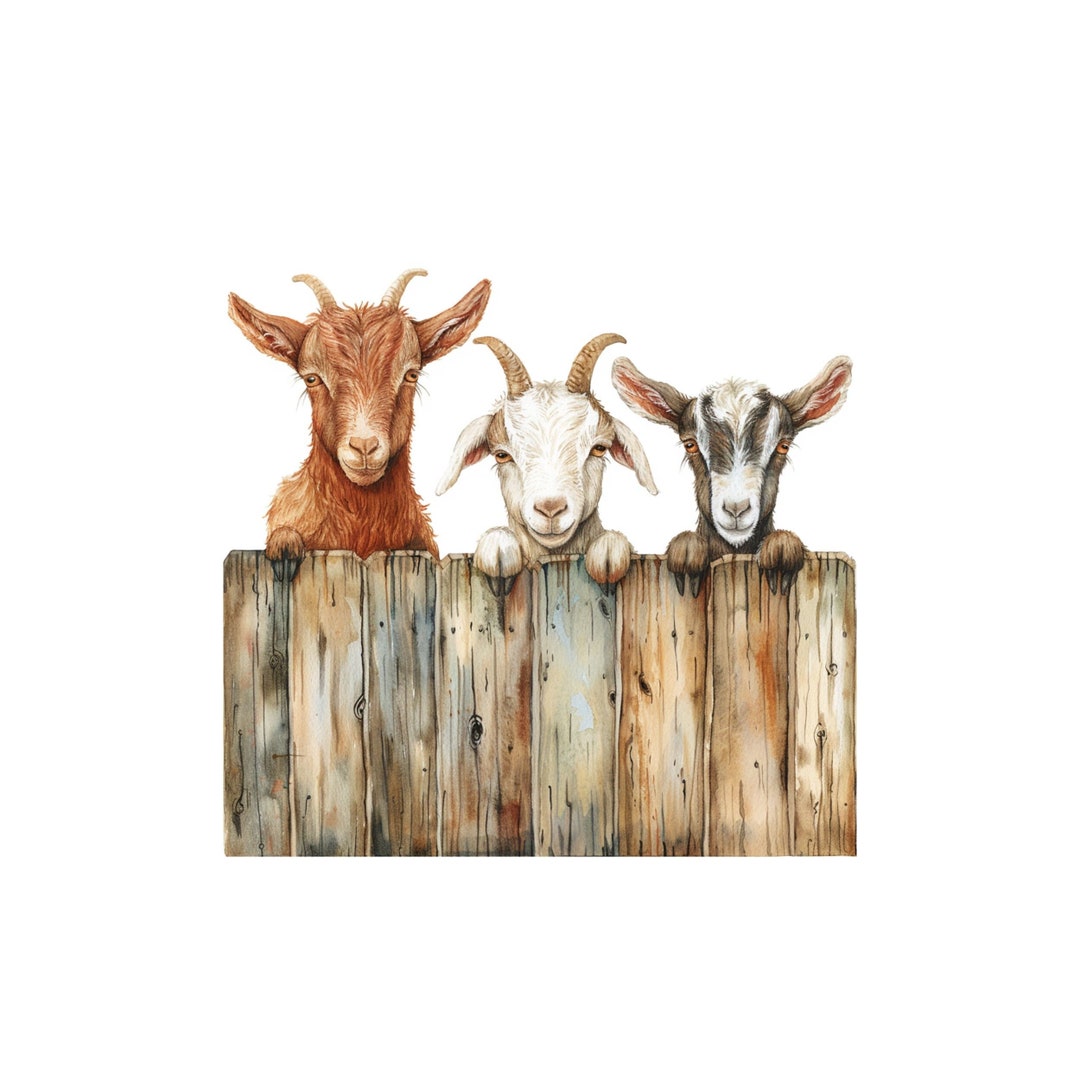 12 Cute Goats on a Fence Cliparts, Goat on a Farm Clipart, Goat ...