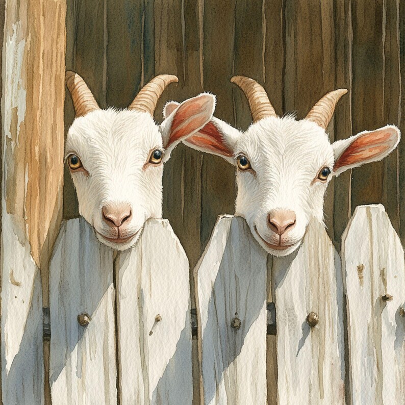 Fenced Goats Clipart: Farm Animal Illustrations (JPG), Spring Clipart ...