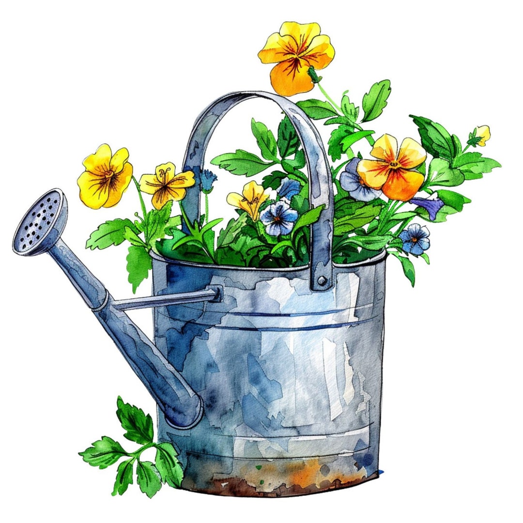 Watercolor Watering Can Clipart: Floral PNG Images (digital Download ...