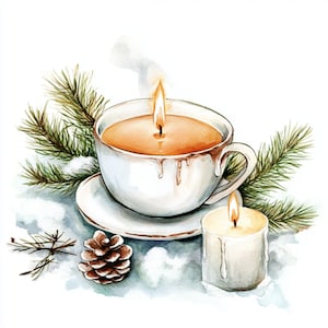 Christmas Tea Cup Watercolor Clipart: Festive Holiday Digital Image ...