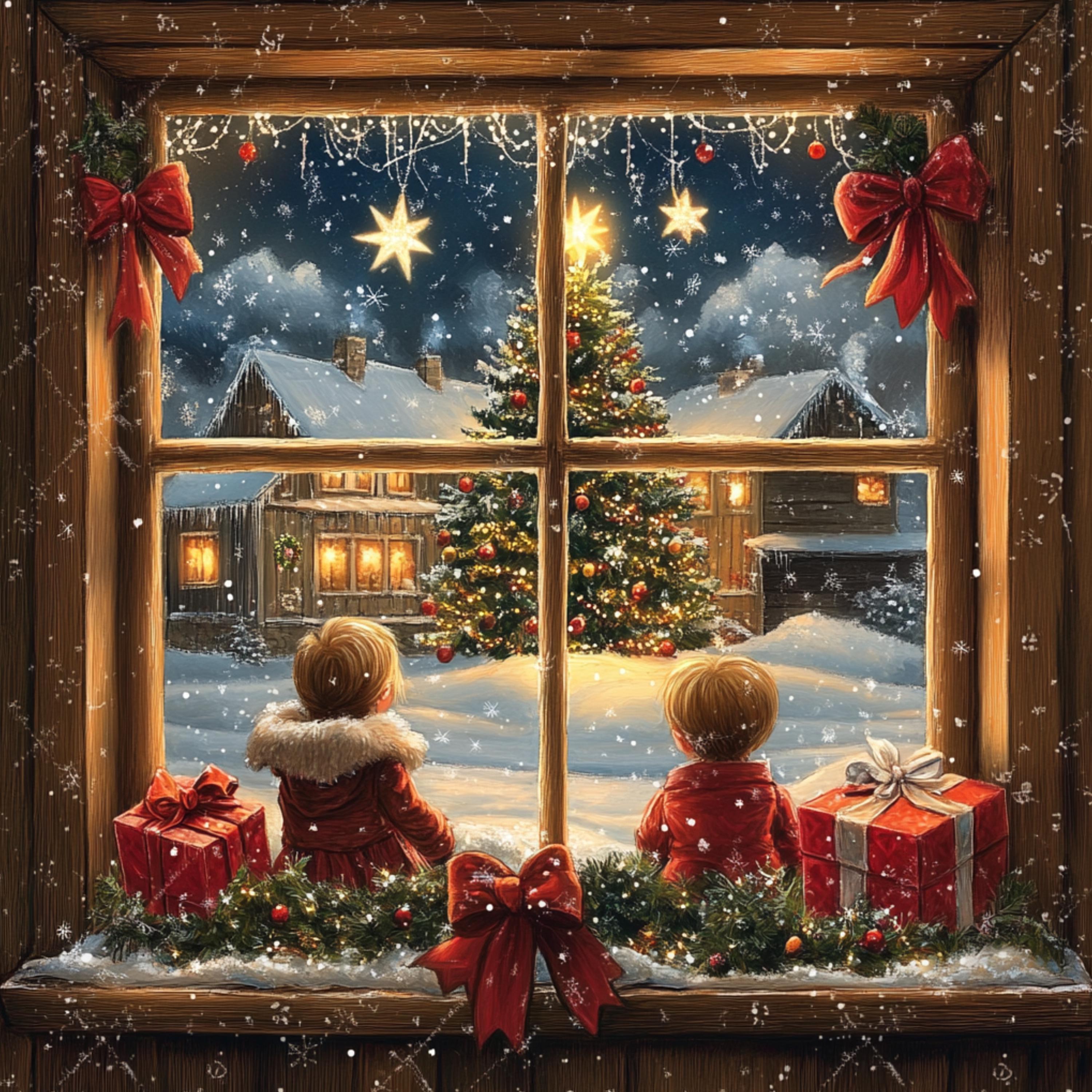 Christmas Window View Clipart: Holiday Children JPG Images (digital ...