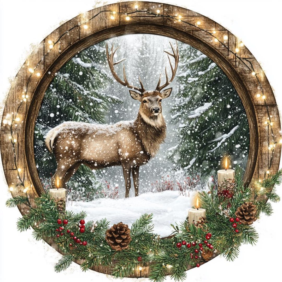 Christmas Reindeer Window Clipart: Festive Holiday Art (digital Images ...