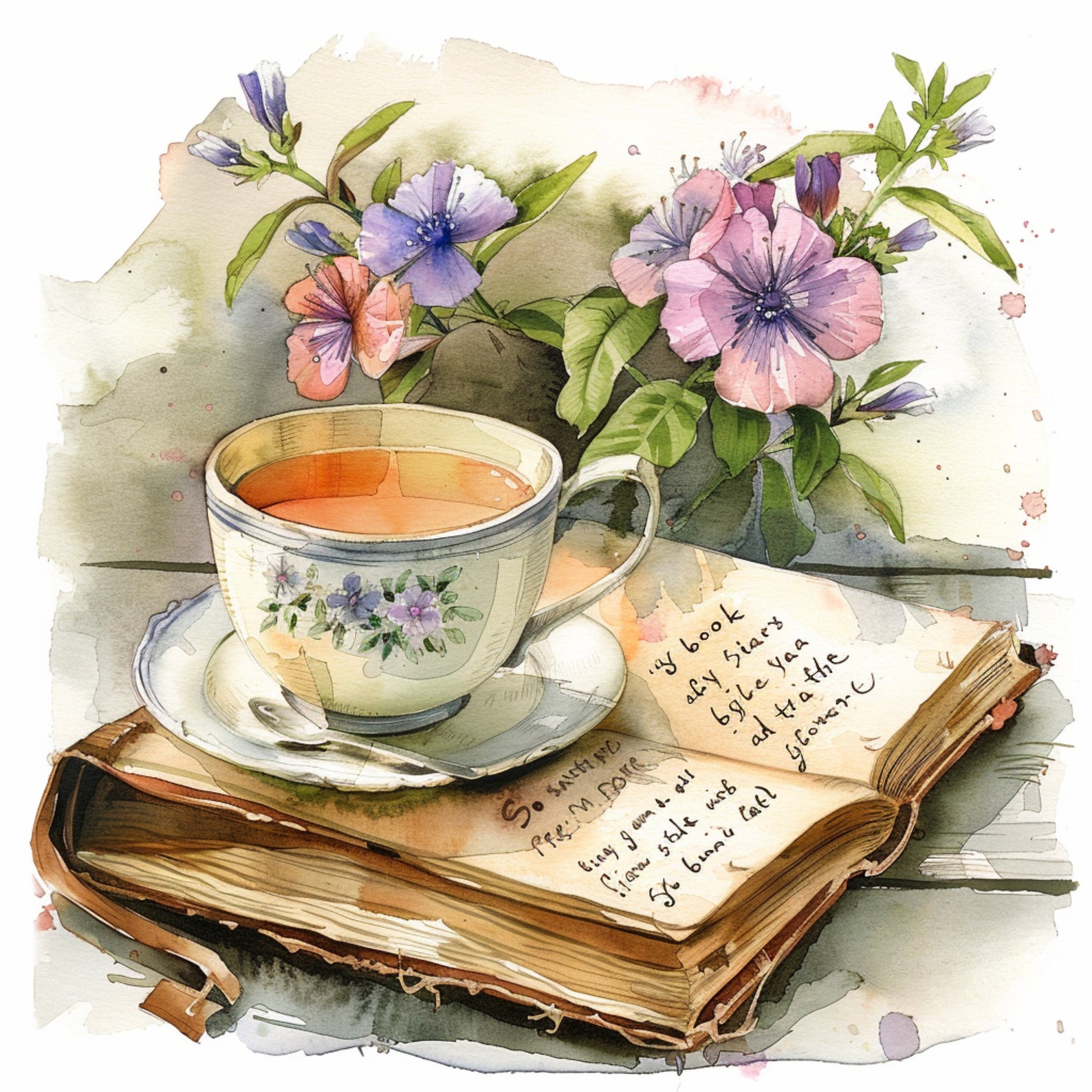 12 Books Tea Clipart, Books Clipart, Tea Wall Art Clipart, Printable ...