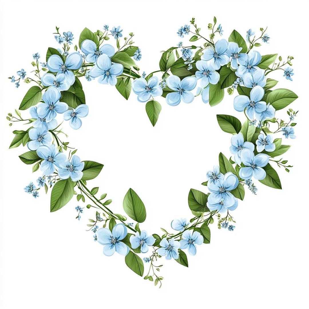 10 Floral Heart Clip Art PNG, Forget Me Not Heart Frame, Digital Art ...