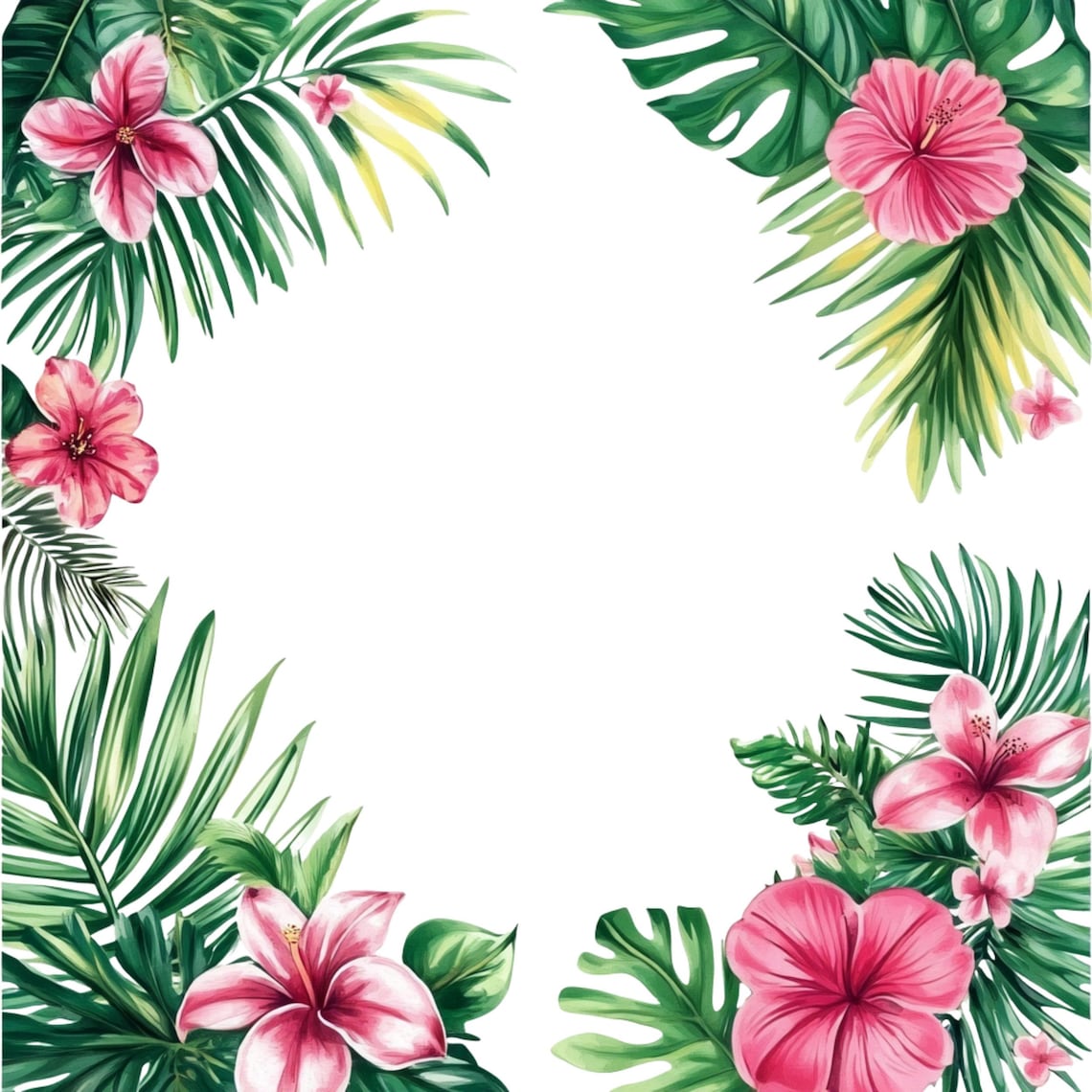 Tropical Watercolor Flower Frames Clipart: Hibiscus PNG (digital ...