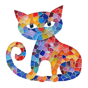 12 MOSAIC CAT CLIPARTS, Png Patchwork Cat Image, Mosaic Cat Wall Art ...