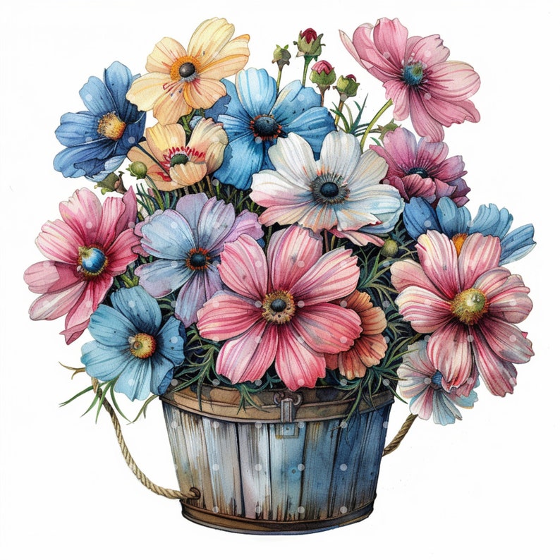 12 JPG Flower Bucket Clipart, Bucket With Flowers, High Quality ...