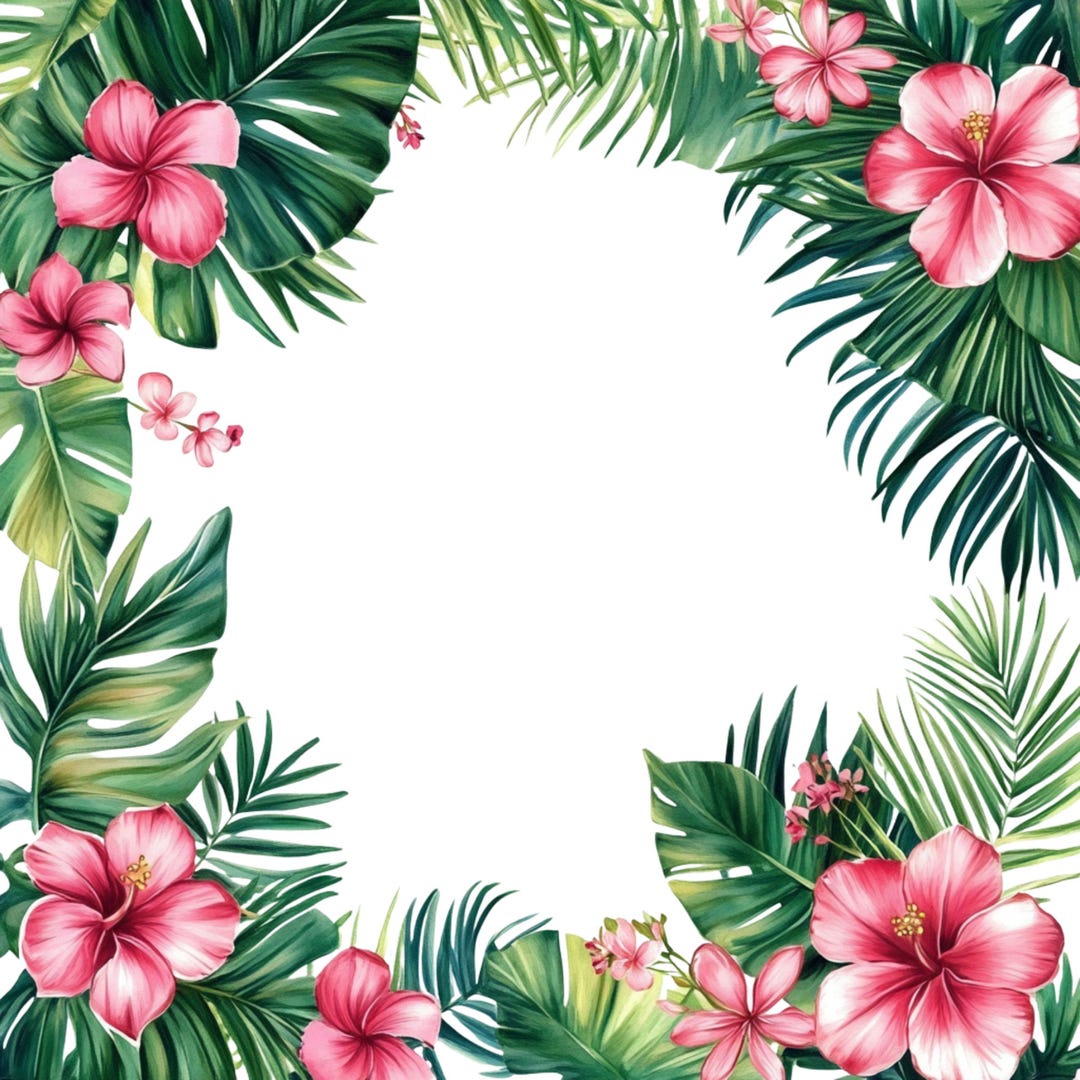 12 Tropical Watercolor Flowers Frames Clipart, PNG, Digital Download ...