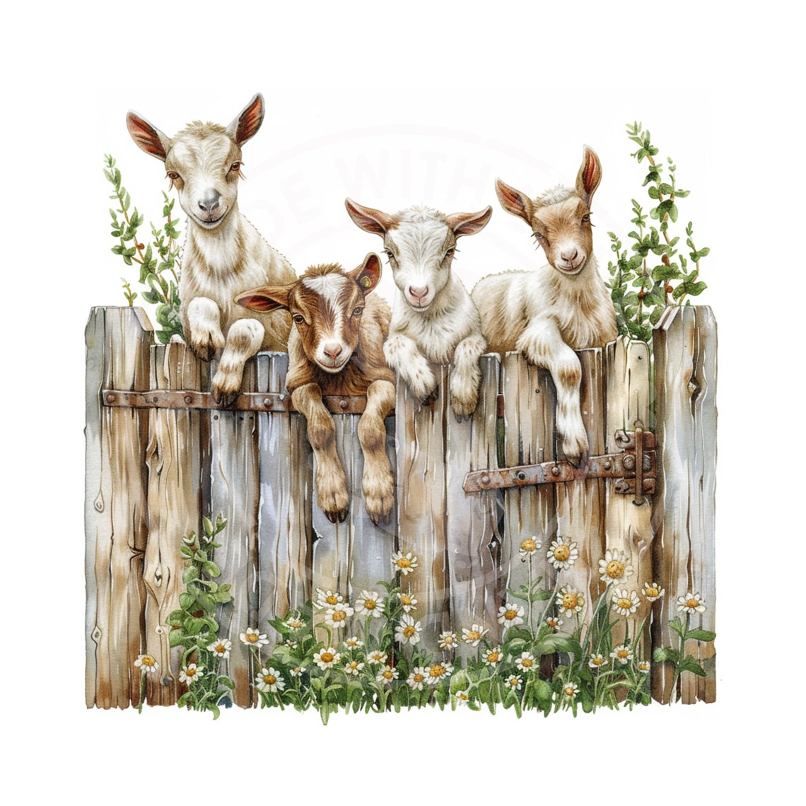 12 JPG Cute Goats on a Fence, Goat on a Farm Clipart, Printable ...