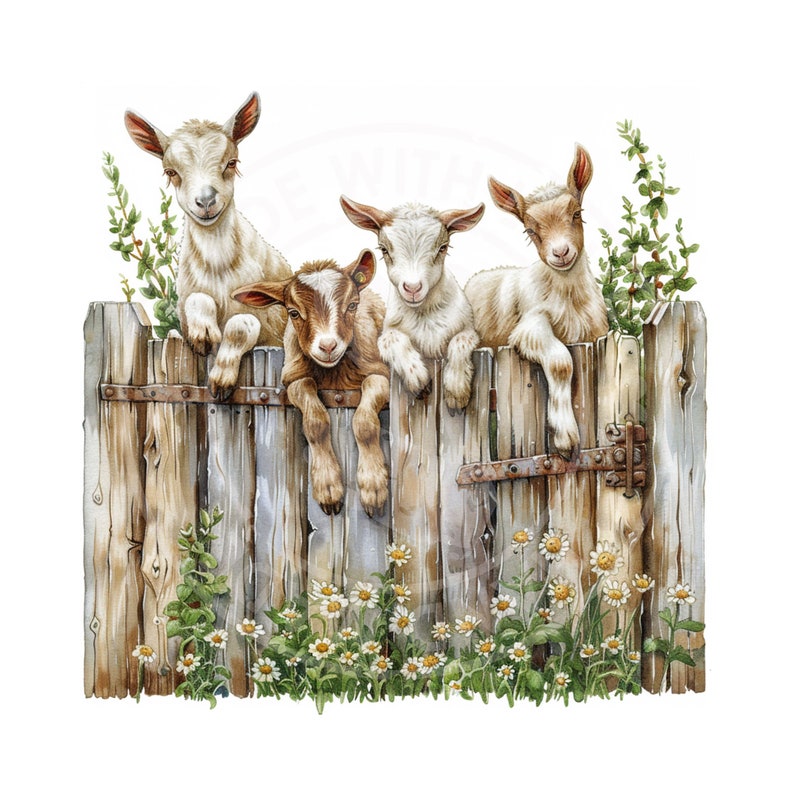 12 Cute Goats on a Fence Cliparts, Goat on a Farm Clipart, Goat ...