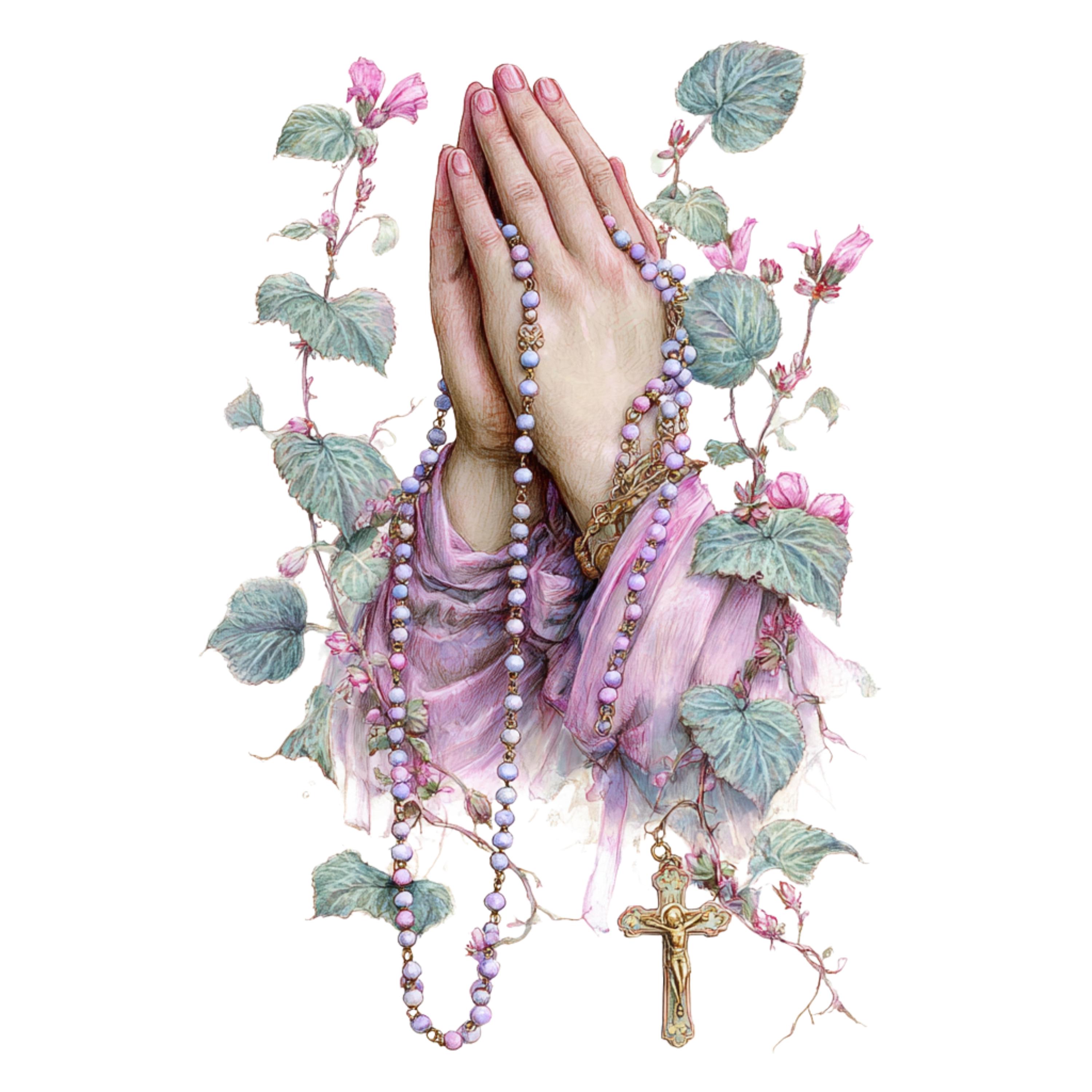 Praying Hands Rosary Clipart: Watercolor Christian Designs (PNG JPG ...