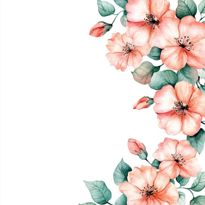 Peach Floral Frame Clipart: Watercolor Flower Borders (digital Download ...