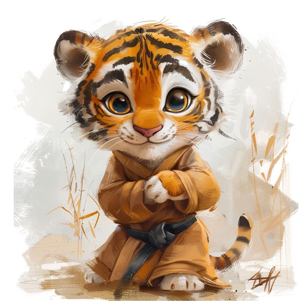 Watercolor Baby Tiger Clipart: Kung Fu Sensei, Spring Theme (digital ...