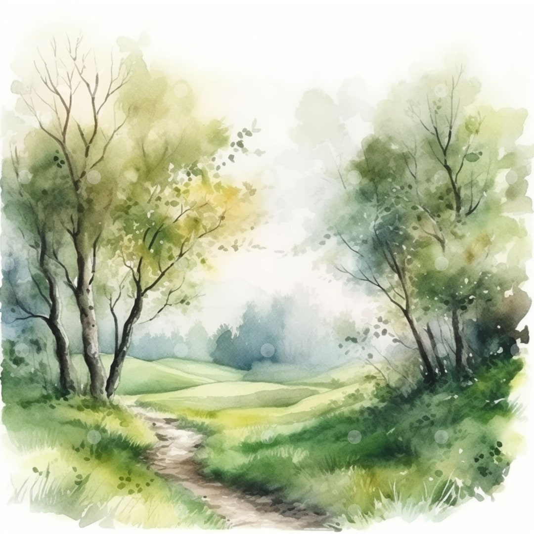 Forest Path Watercolor Clipart: Camping Art (digital Download), Summer ...