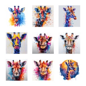 Neon Giraffe Watercolor Clipart Bundle: Rainbow Animals (JPG) - Etsy