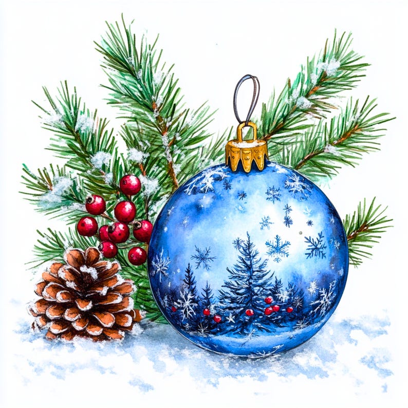 Blue Christmas Ornament Clipart: Holiday Digital Images (commercial Use ...