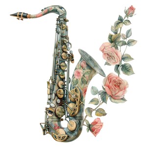 12 Floral Saxophone Clipart, PNG, Saxophone With Flowers Png, Printable ...