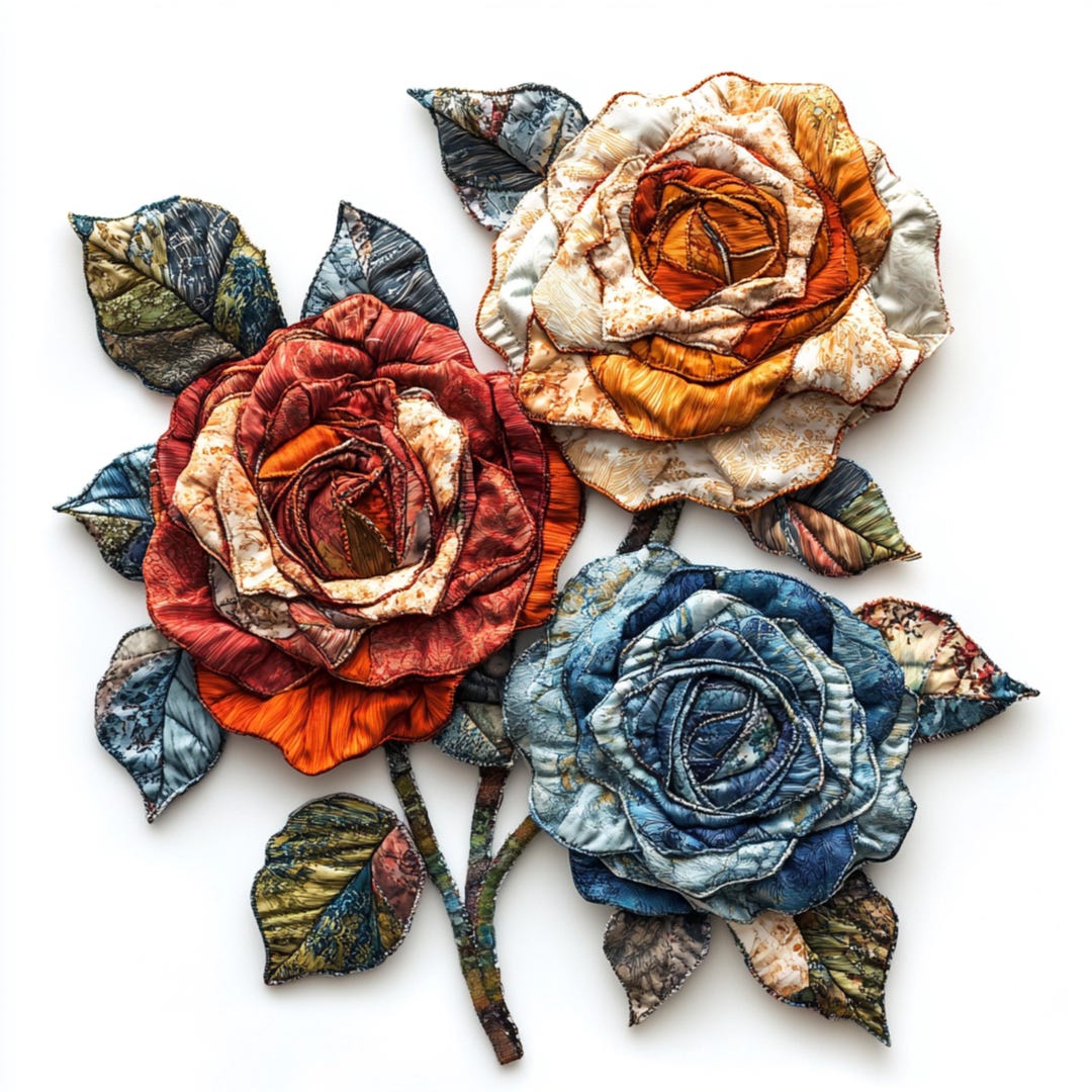 12 Floral Patchwork Roses Clipart, High-quality JPG, Rose Digital Art ...