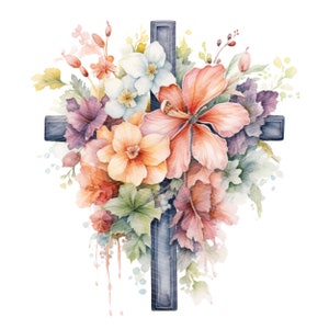12 Beautiful Floral Cross Cliparts, PNG, Cross for Printing, Cross and ...
