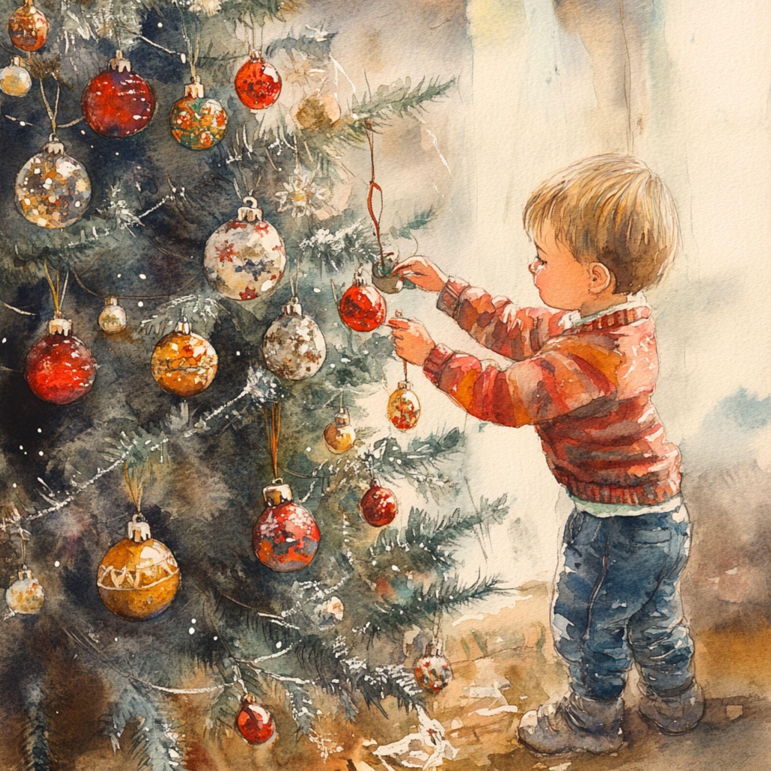 Kids Decorating Christmas Tree Watercolor Clipart (digital Images) - Etsy