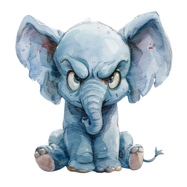 16 Grumpy Baby Elephant Cliparts, PNG, Clear Background, Watercolor ...