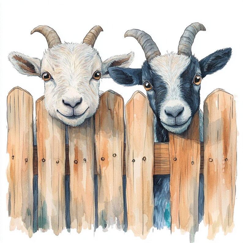 Fenced Goats Clipart: Farm Animal Illustrations (JPG) - Etsy