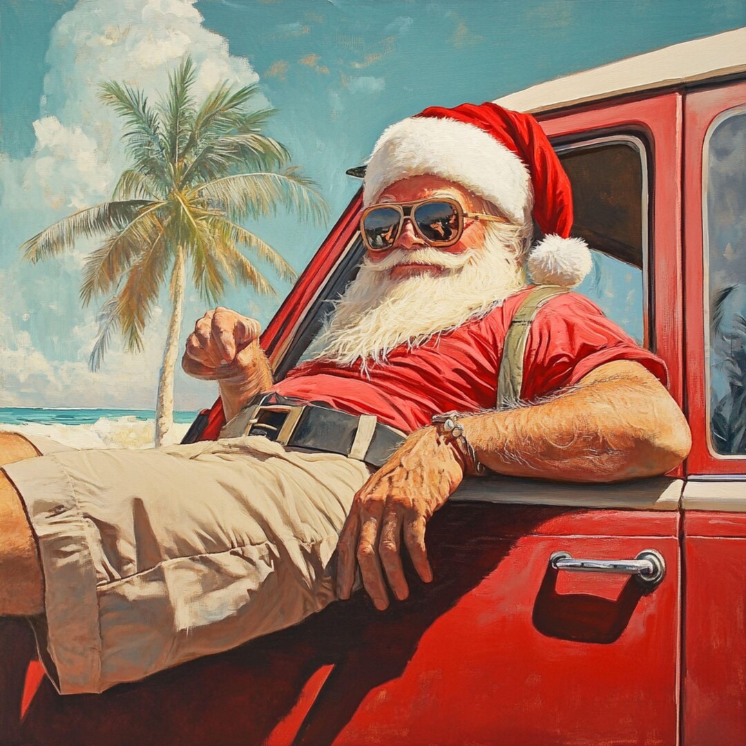 Santa on Vacation Digital Images: Seaside Holiday (commercial Use) - Etsy