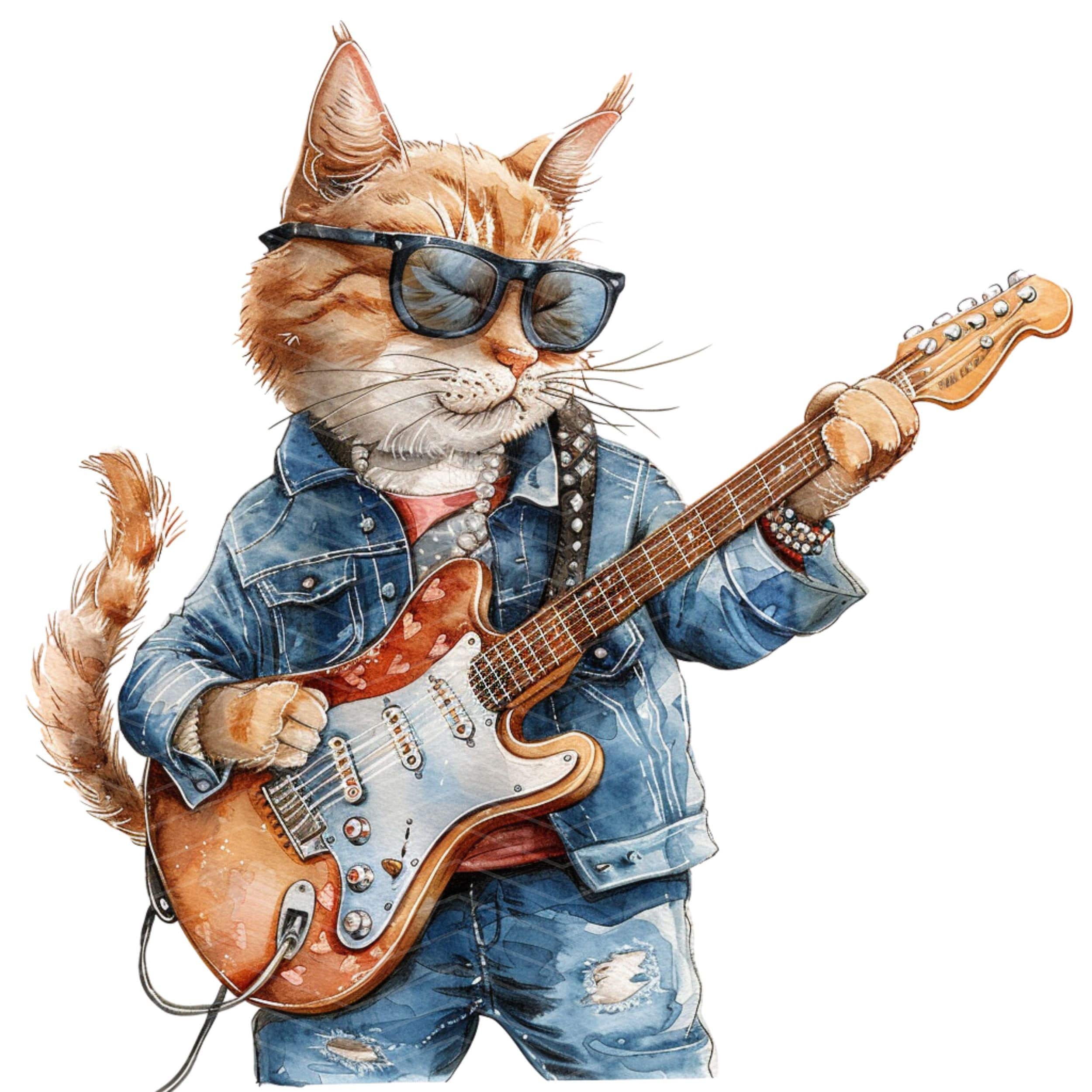 12 Rocker Cat Cliparts, PNG Rockstar Cat Image, Cat Musician, Cat ...