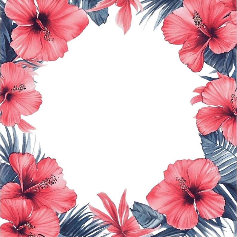 Watercolor Hibiscus Flower Frames Clipart: Hawaii PNG (digital Download ...
