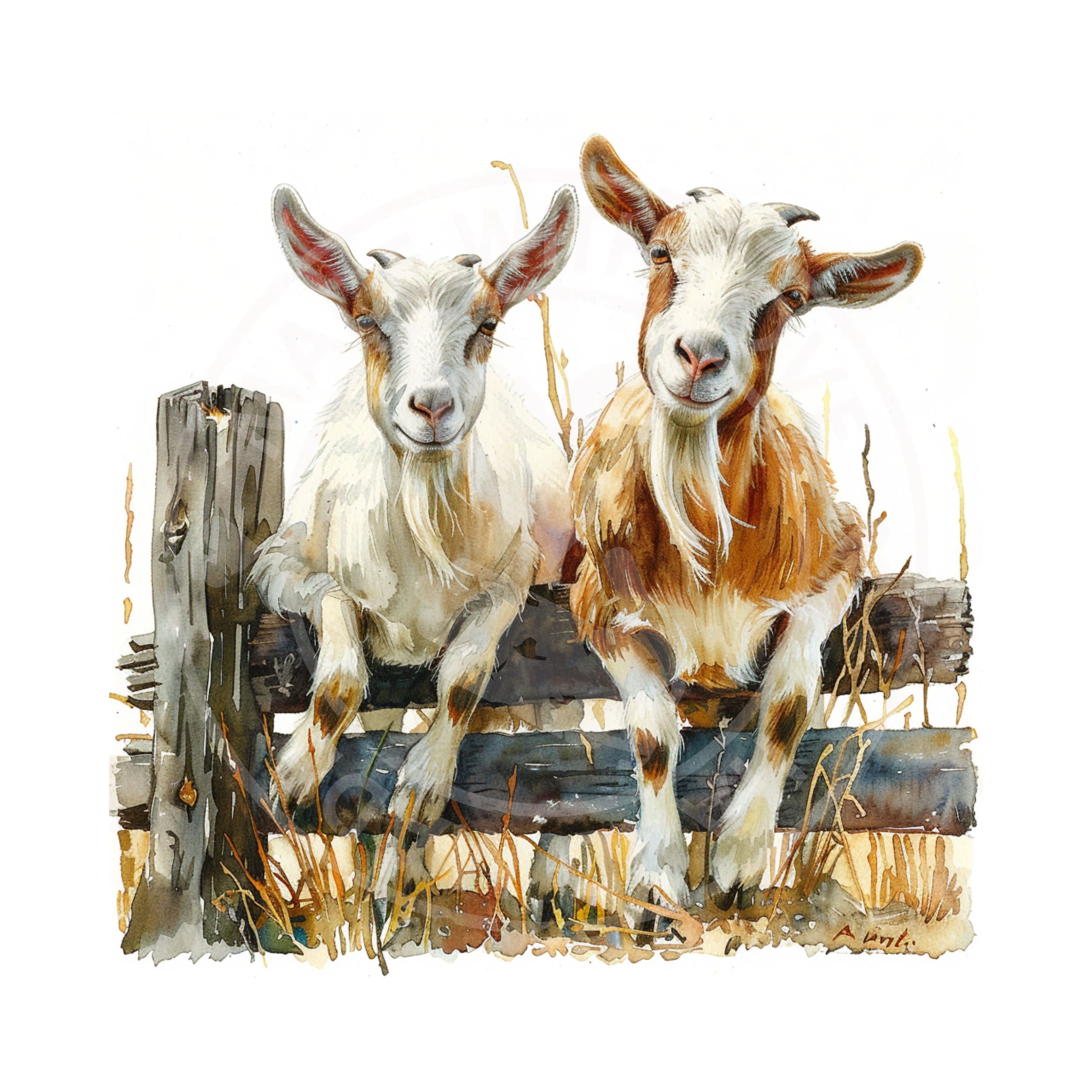 12 JPG Cute Goats on a Fence, Goat on a Farm Clipart, Printable ...