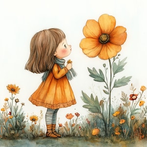14 LITTLE GIRL and a FLOWER Cliparts, Watercolor Cute Little Girl Image ...