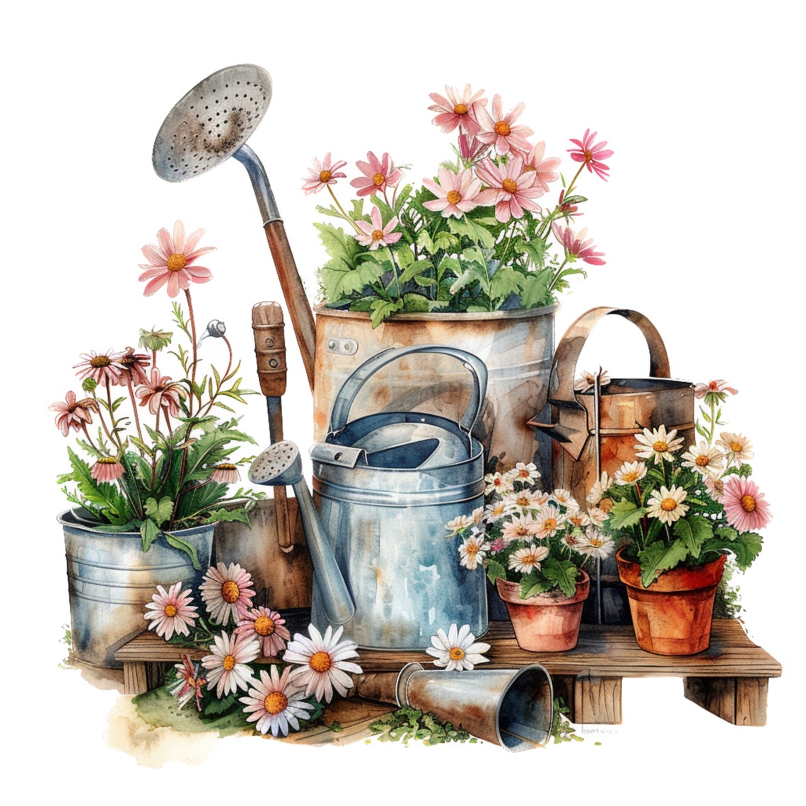 12 PNG Watercolor Gardening Clipart Bundle, Transparent PNG, Watercolor ...