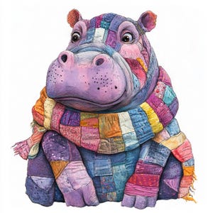 10 Hippopotamus Cute Patchwork Clipart, Scrapbooking or Cards, Watercolor Vintage Art, High ...