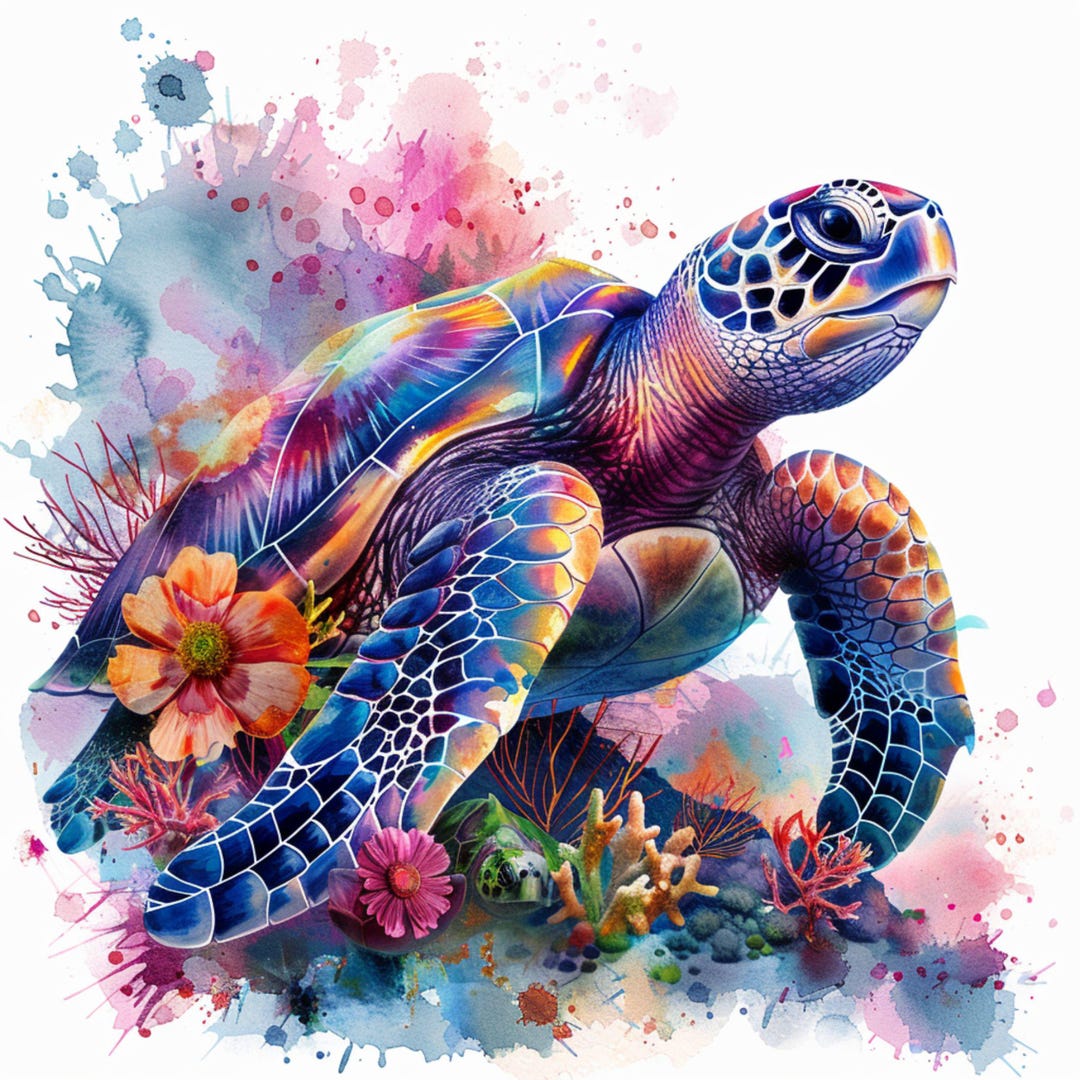 14 OCEAN TURTLE CLIPARTS, Watercolor Images of Sea Turtle, Digital ...