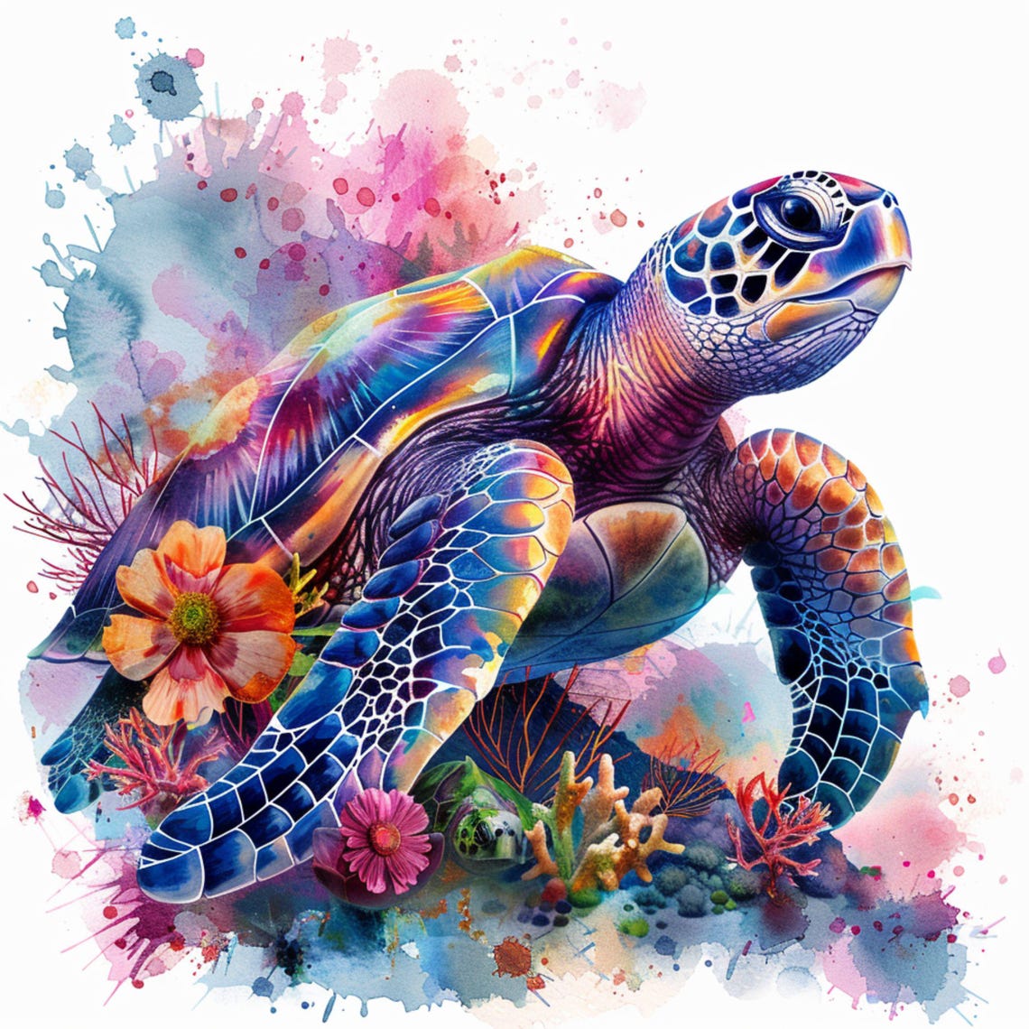14 OCEAN TURTLE CLIPARTS, Watercolor Images of Sea Turtle, Digital ...