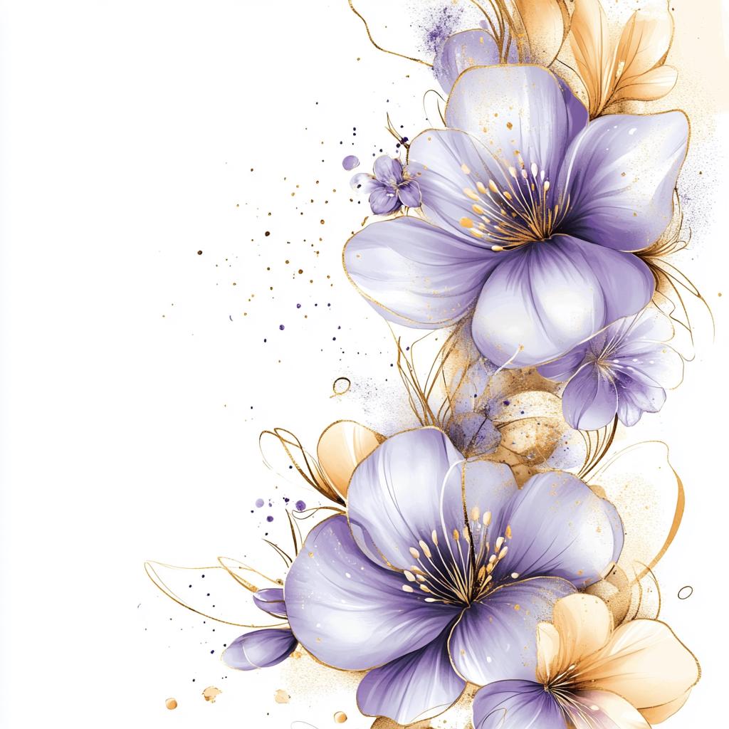 Violet Floral Side Border Clipart: Watercolor Flowers (digital Download ...