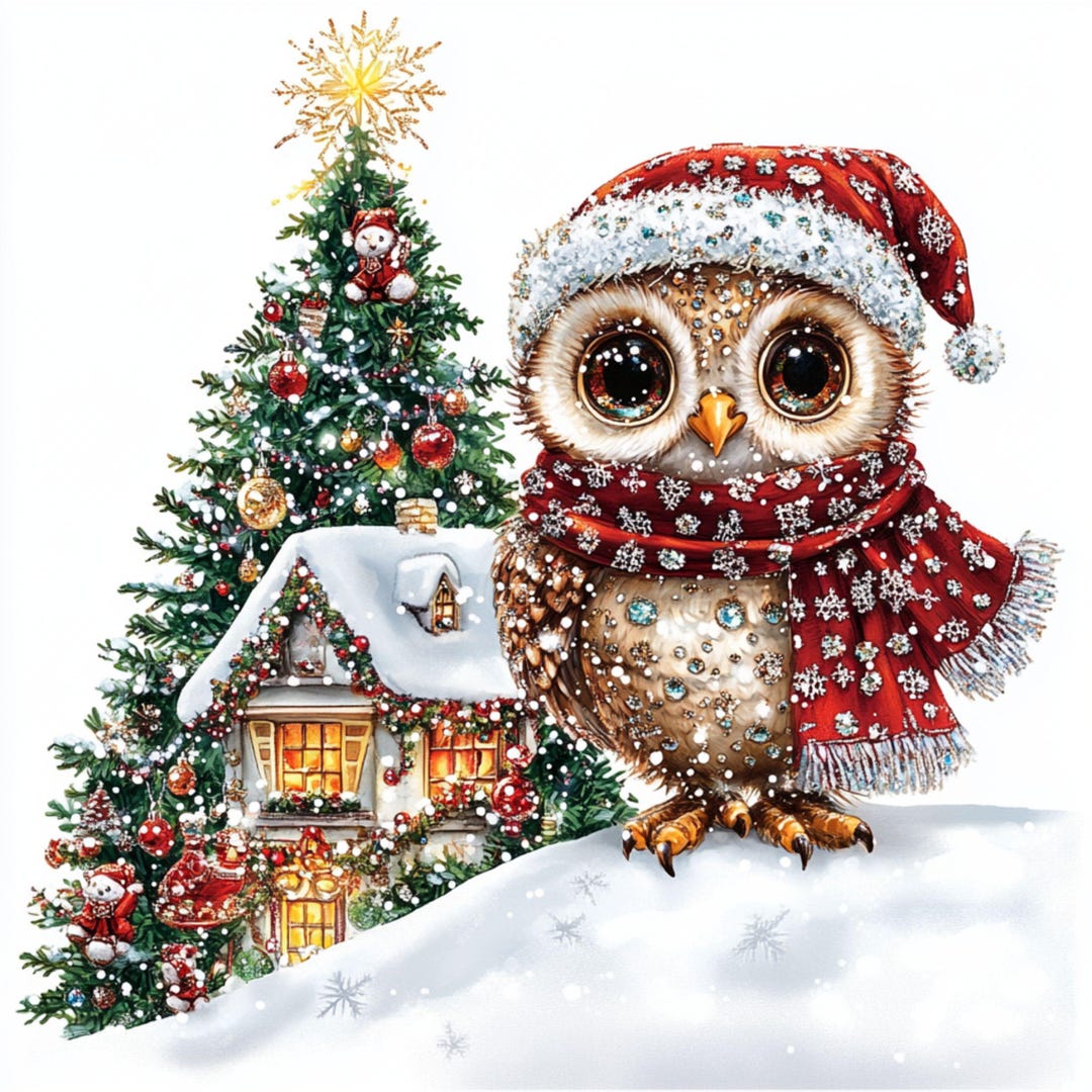 10 CHRISTMAS Cute BABY OWL Digital Image, Sparkling Baby Owl, Chistmas ...
