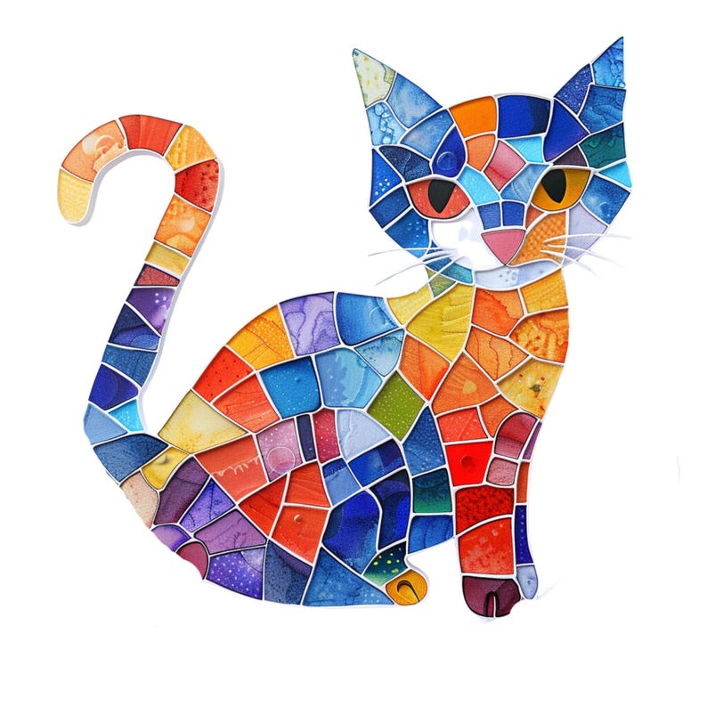 12 MOSAIC CAT CLIPARTS, Png Patchwork Cat Image, Mosaic Cat Wall Art ...
