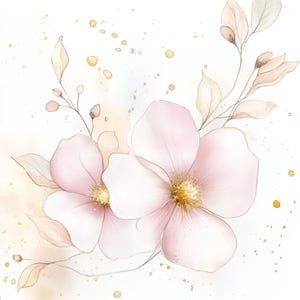 Pink Gold Watercolor Flowers Clipart: Pastel Floral Graphics (digital ...