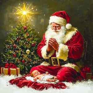 10 Santa and Baby Jesus Christmas Art: Religious Holiday Decor (digital ...