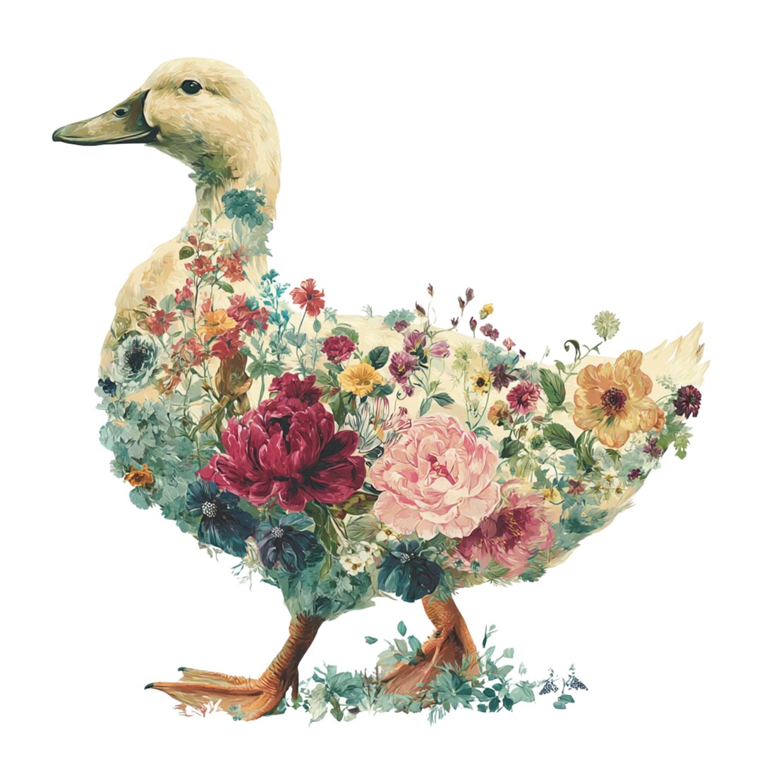 Watercolor Floral Duck Clipart: Spring Animal PNG Set (digital Download ...