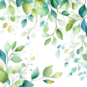 Watercolor Green Leaves Frame Clipart: Botanical PNG (digital Download ...